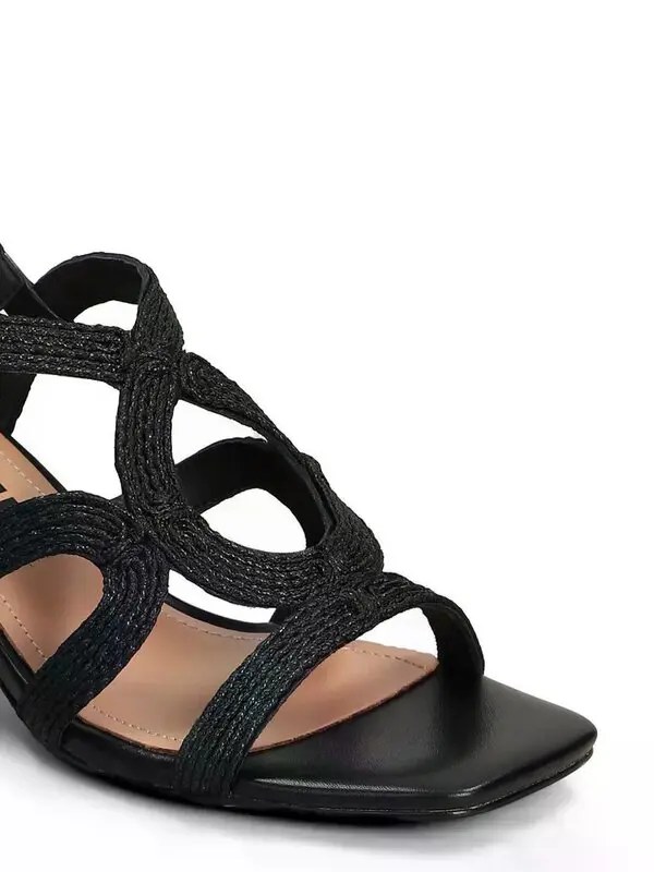 BIBI LOU Woven Strap Block Heel Sandals - Black