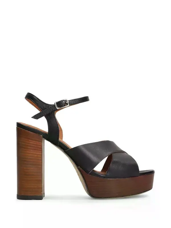 L'ARIANNA Leather Platform Sandals With Buckle Ankle Strap