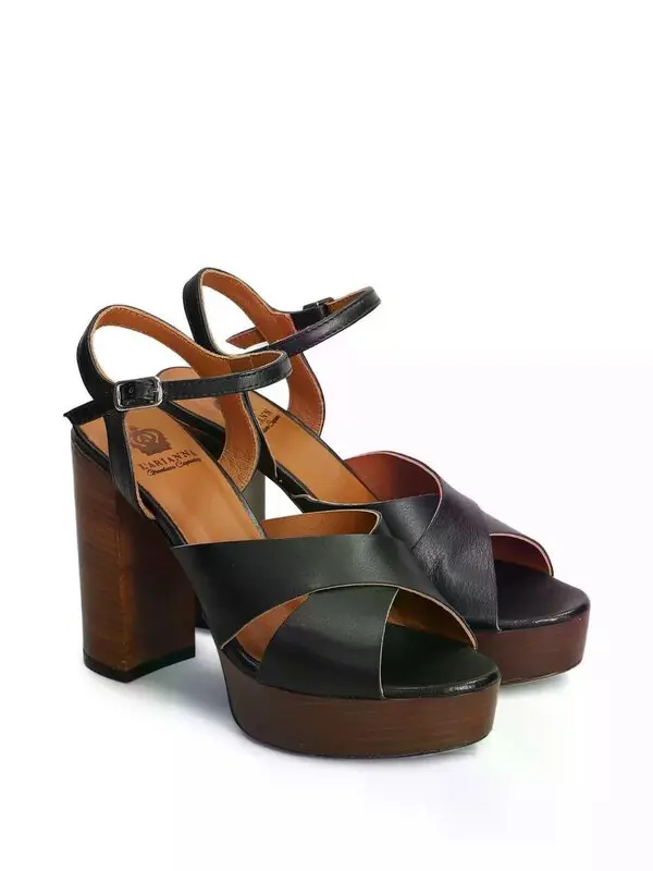 L'ARIANNA Leather Platform Sandals With Buckle Ankle Strap