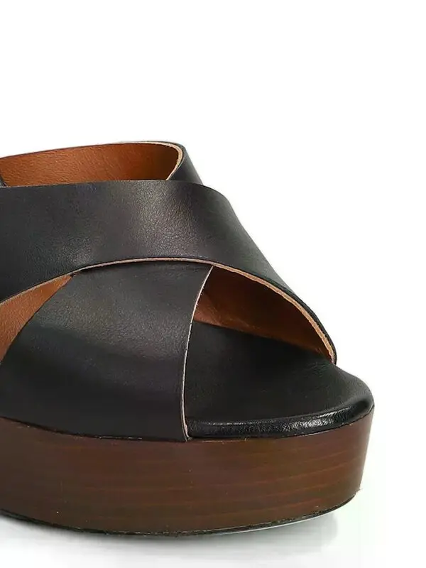 L'ARIANNA Leather Platform Sandals With Buckle Ankle Strap