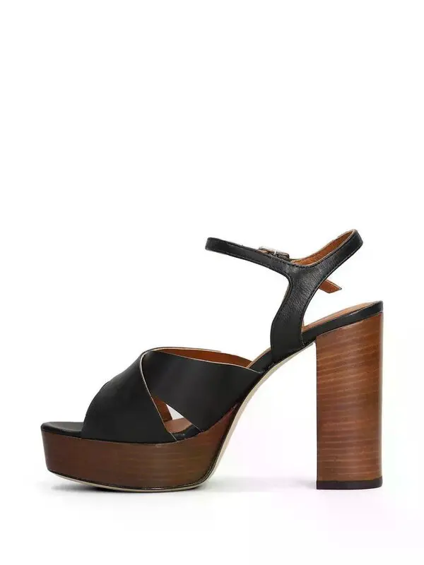 L'ARIANNA Leather Platform Sandals With Buckle Ankle Strap