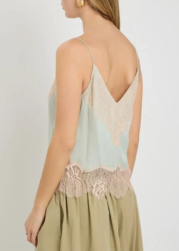 Ronny Kobo Suraiya Lace-trim Silk-blend Top