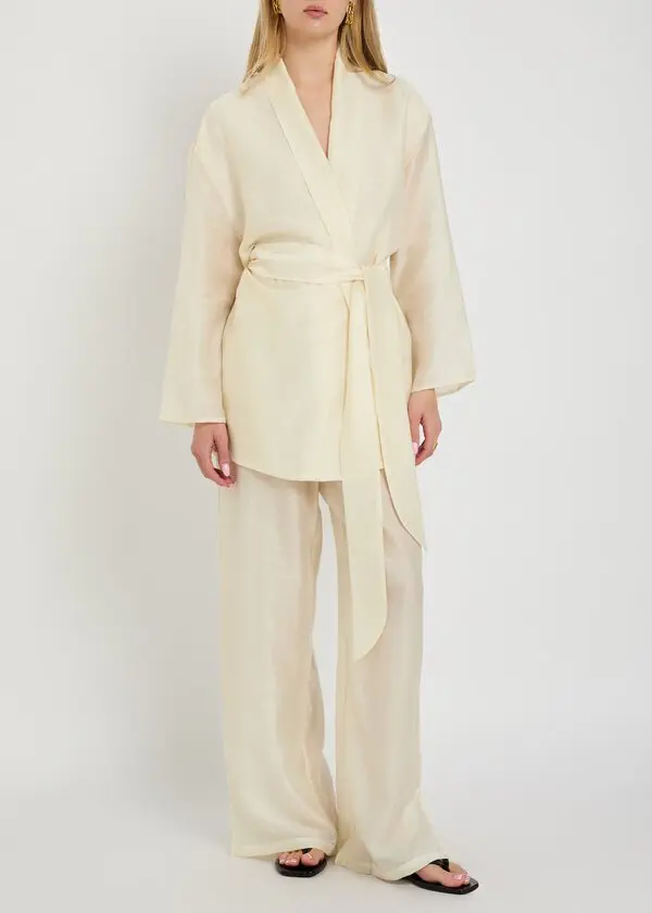 SOLAQUA Alma Embroidered Belted Kimono Robe