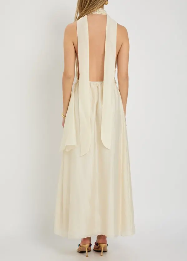 SOLAQUA Antonella Embroidered Draped Maxi Dress - Ivory