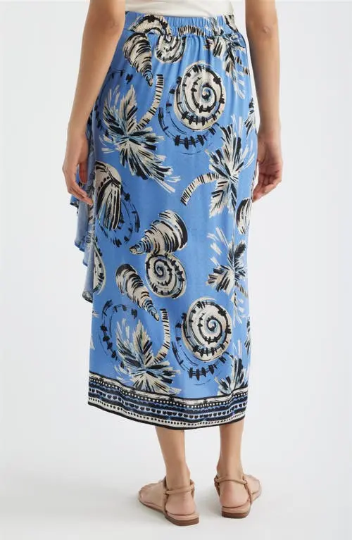 CITY BLUES Faux Wrap Midi Skirt - Ocean Multi