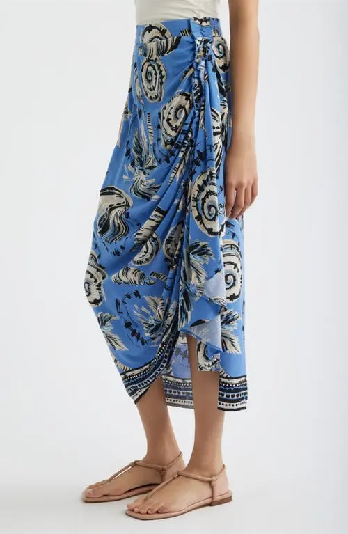 CITY BLUES Faux Wrap Midi Skirt - Ocean Multi