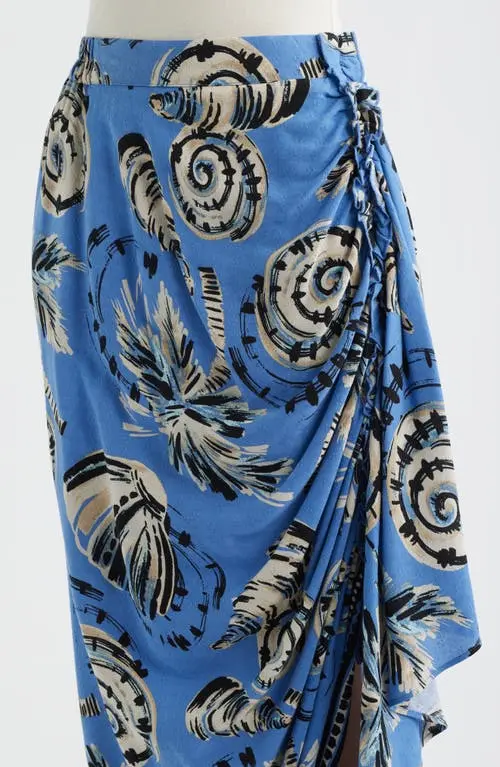 CITY BLUES Faux Wrap Midi Skirt - Ocean Multi
