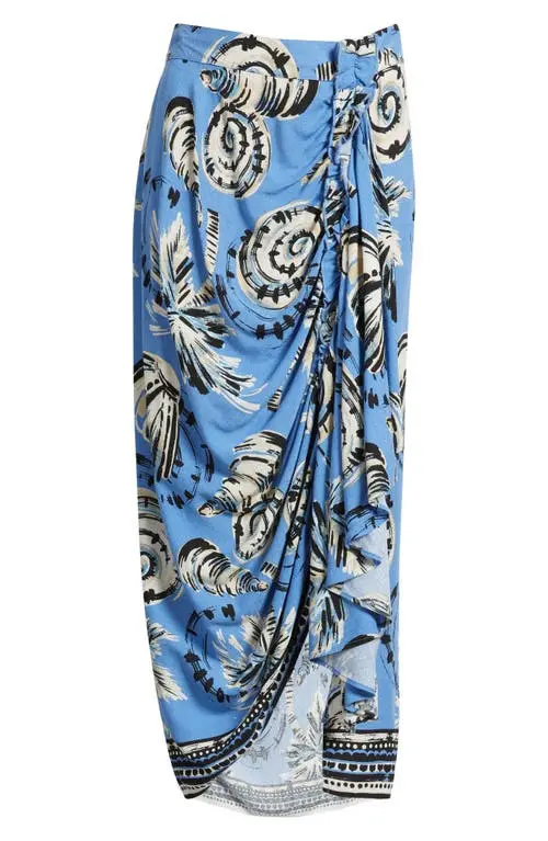 CITY BLUES Faux Wrap Midi Skirt - Ocean Multi