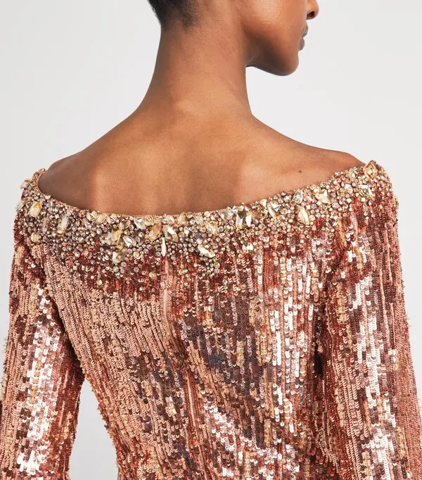 Jenny Packham Embellished Sequined Gown