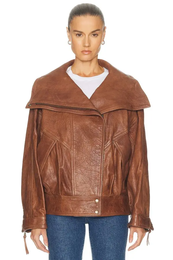 Balmain High Collar Lambskin Jacket