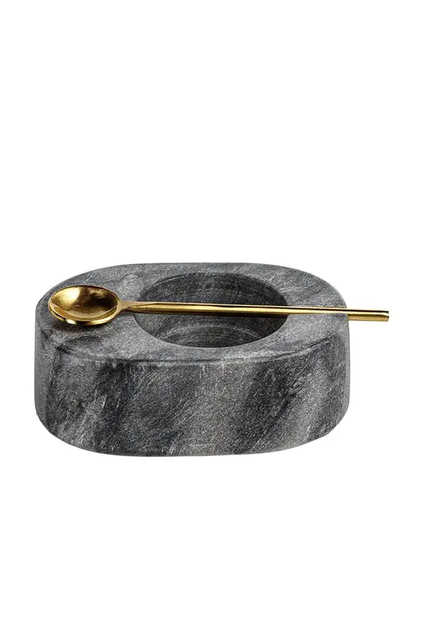 The Favorites Tuscan Marble Salt And Pepper Bowl With Gold Spoon - Gray
