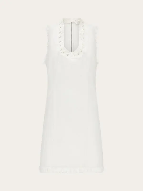 FERRAGAMO Denim Dress With Crochet Neckline And Distressed Trims