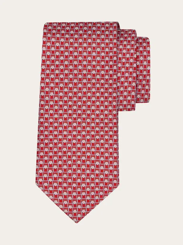 FERRAGAMO Charlie Print Silk Neck Tie - Red
