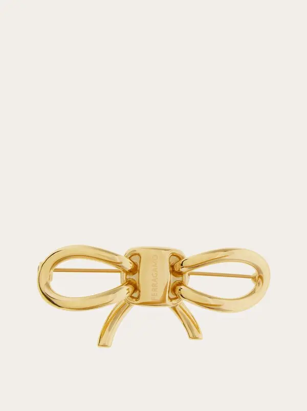 FERRAGAMO Vara Bow Brooch With Crystal Embellishments - Gold