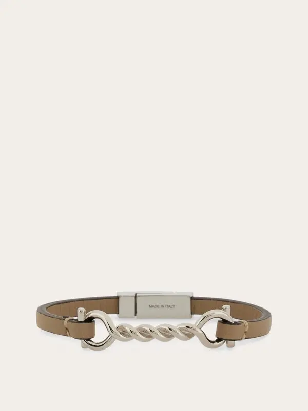 FERRAGAMO Gancini Twisted Link Leather Bracelet - Beige