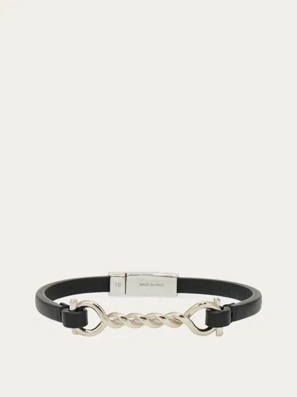 FERRAGAMO Gancini Twisted Link Leather Bracelet - Black