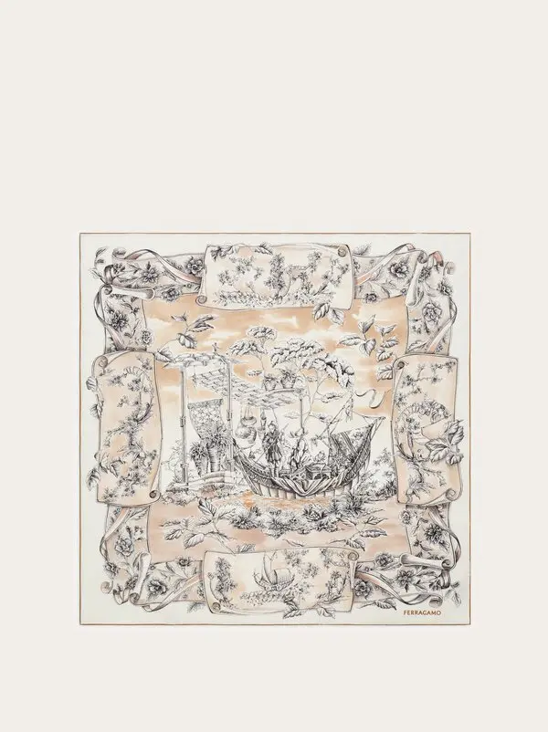 FERRAGAMO Voyage Print Silk Scarf - Beige