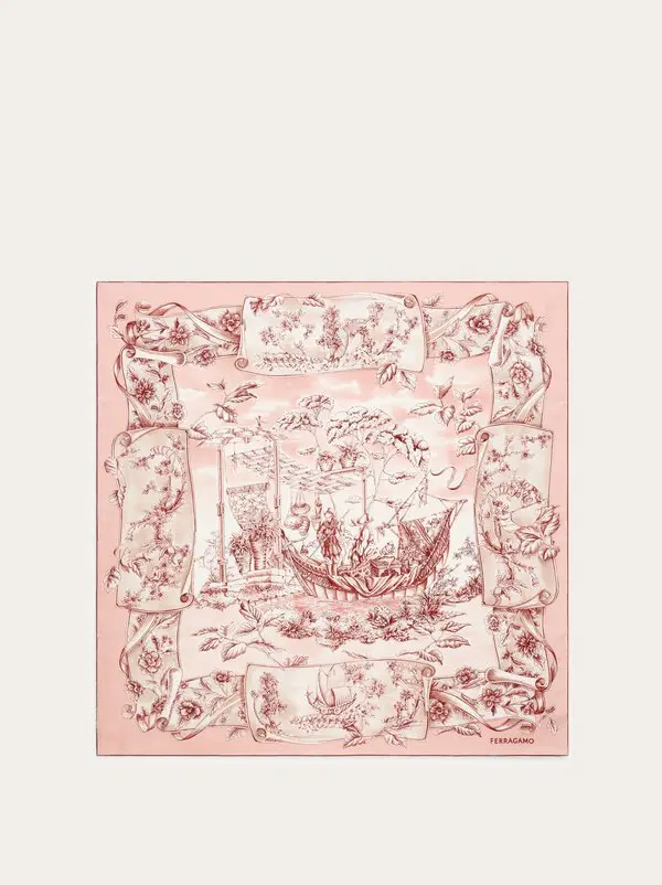 FERRAGAMO Voyage Print Silk Scarf - Pink