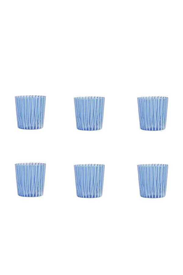 The Favorites Marina White Stripe Glass Tumbler Set Of 6 - Blue
