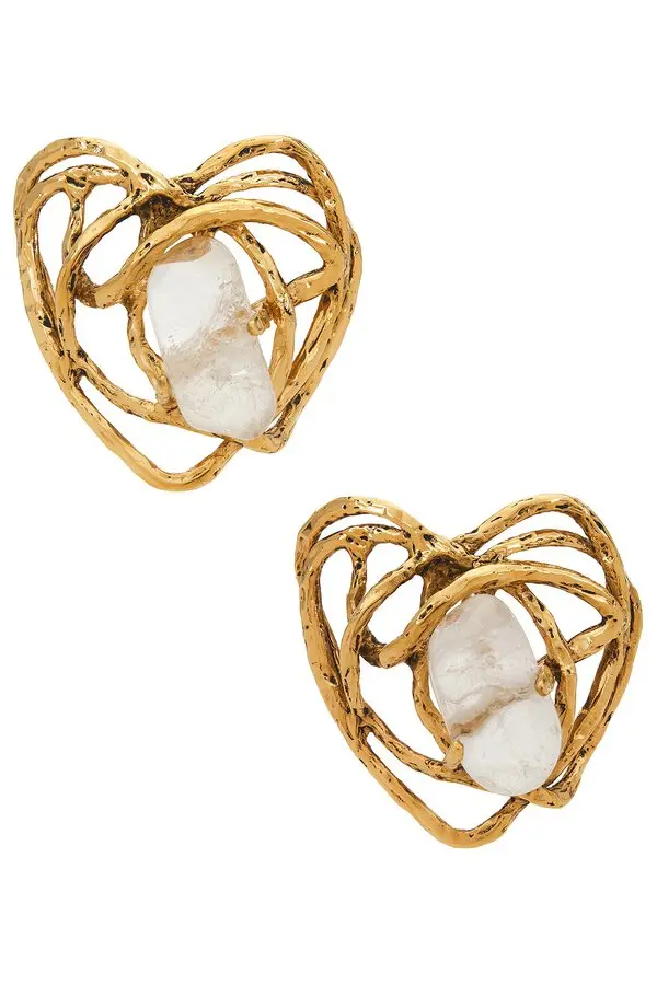 Saint Laurent Heart Shaped Tangled Rope Earrings With Quartz Accent - Or 3n Patine & Crystal