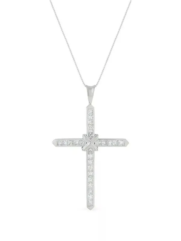 LB EXCLUSIVE Platinum Diamond Cross Pendant Necklace - Silver