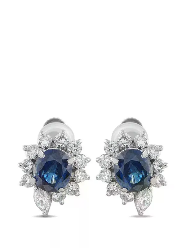 LB EXCLUSIVE Sapphire And Diamond Cluster Earrings In Platinum - Silver