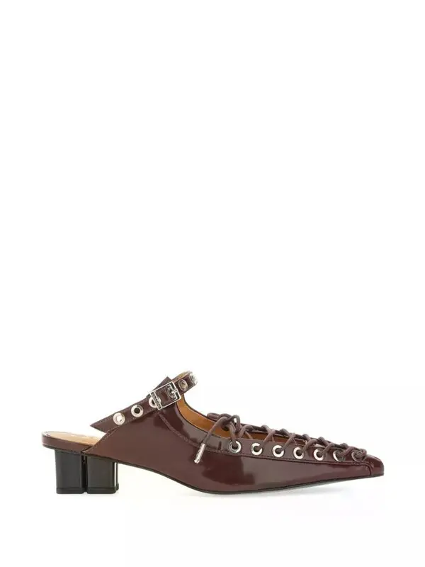 GANNI Lace-up Eyelet Embellished Mules - Red