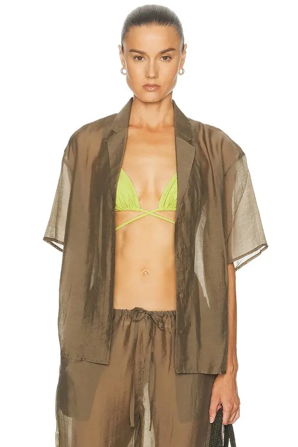 EAVES Manon Shirt In Olive - Dark Khaki