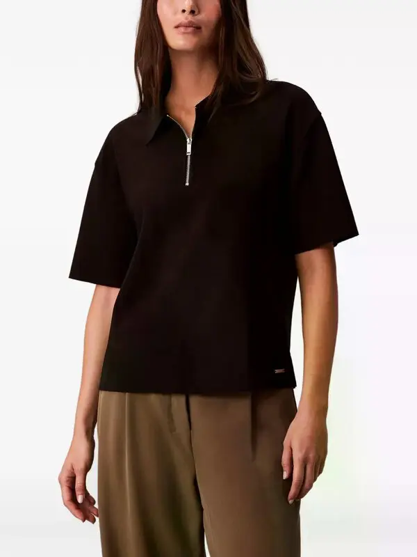 Calvin Klein Zip-fastening Polo-collar Top With Piqué Texture