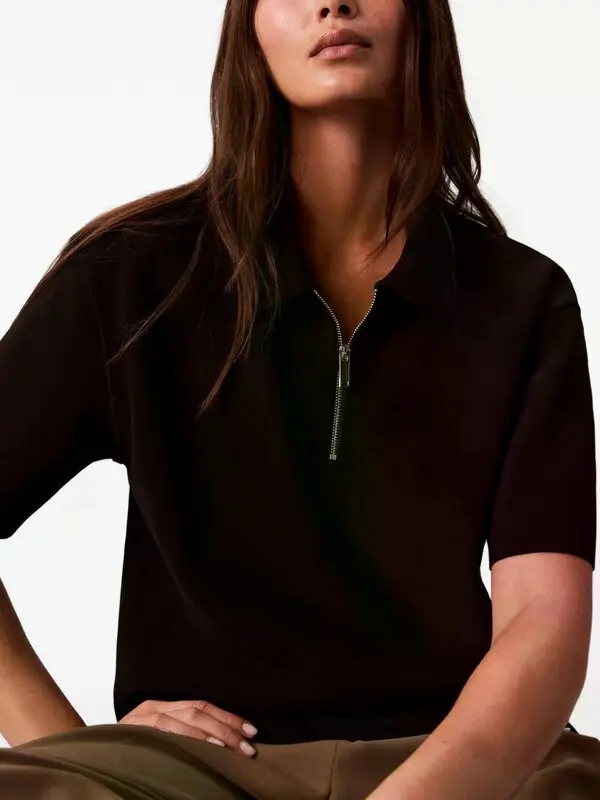 Calvin Klein Zip-fastening Polo-collar Top With Piqué Texture