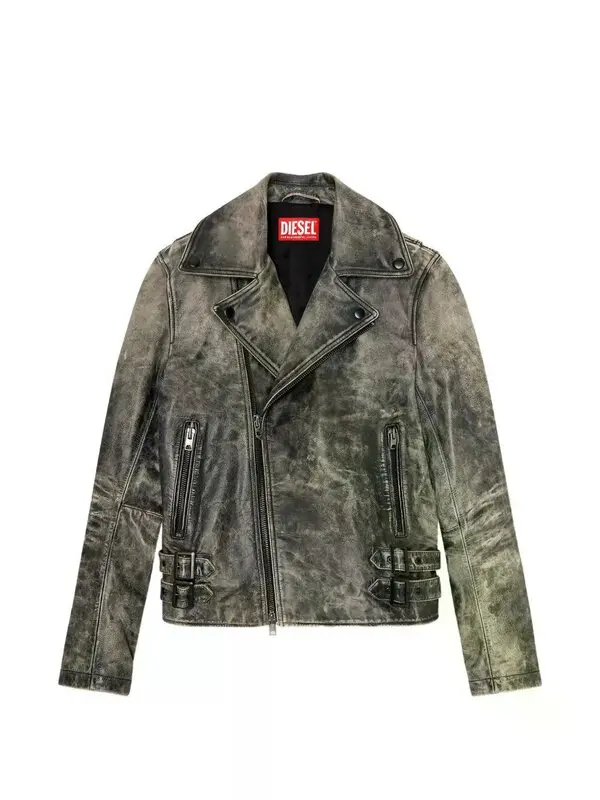 DIESEL® L-eon Distressed Leather Biker Jacket - Black