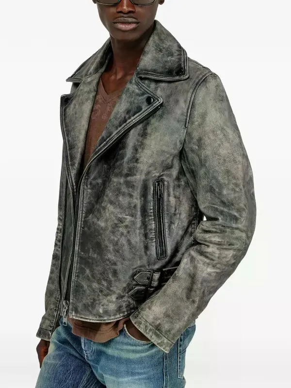 DIESEL® L-eon Distressed Leather Biker Jacket - Black