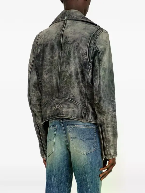 DIESEL® L-eon Distressed Leather Biker Jacket - Black