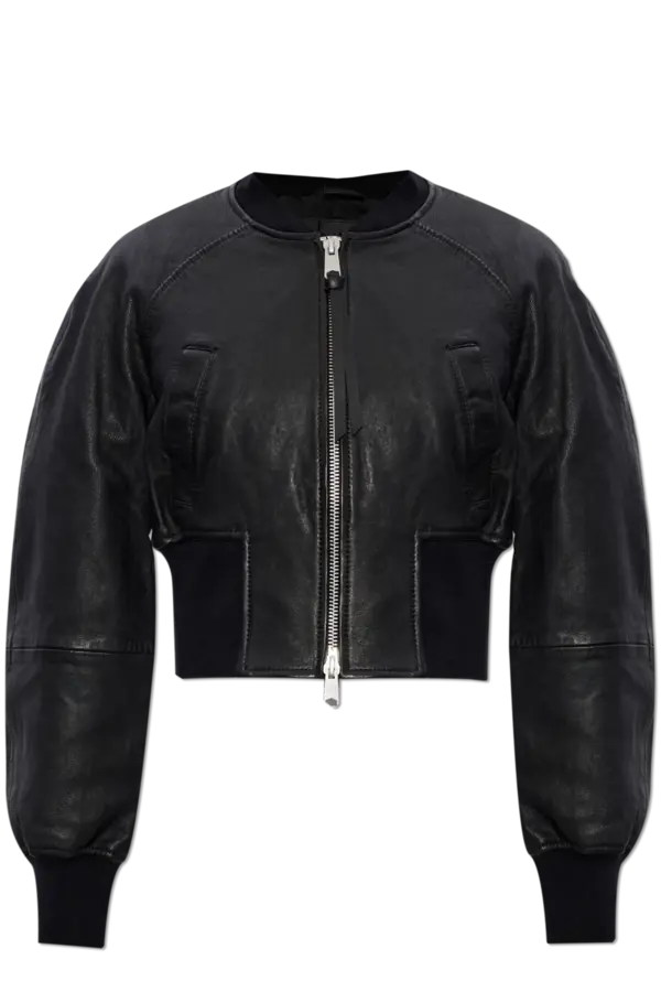 ALLSAINTS Suri' Cropped Leather Bomber Jacket With Dropped Shoulders - Black