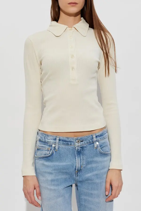 Citizens Of Humanity Brea Ribbed Polo Shirt With Classic Collar - Cream