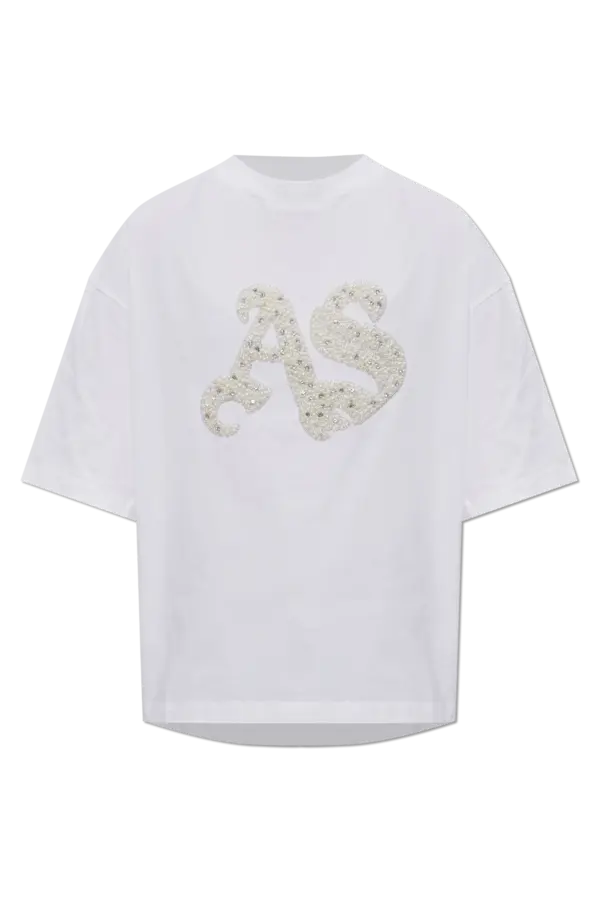ALLSAINTS Icon" T-shirt With Pearl And Crystal "as" Appliqu - White
