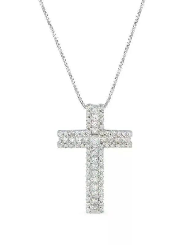 LB EXCLUSIVE 1.75 Carat Diamond Cross Pendant Necklace In 18k White Gold - Silver