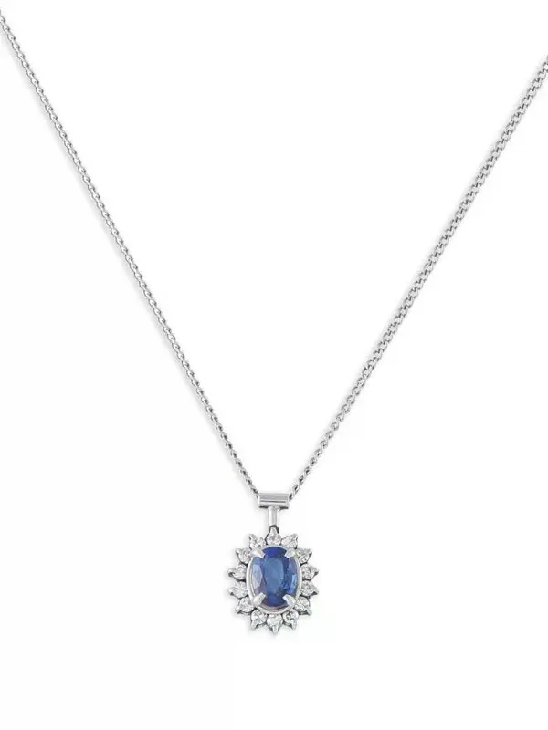 LB EXCLUSIVE Sapphire And Diamond Halo Necklace - Silver