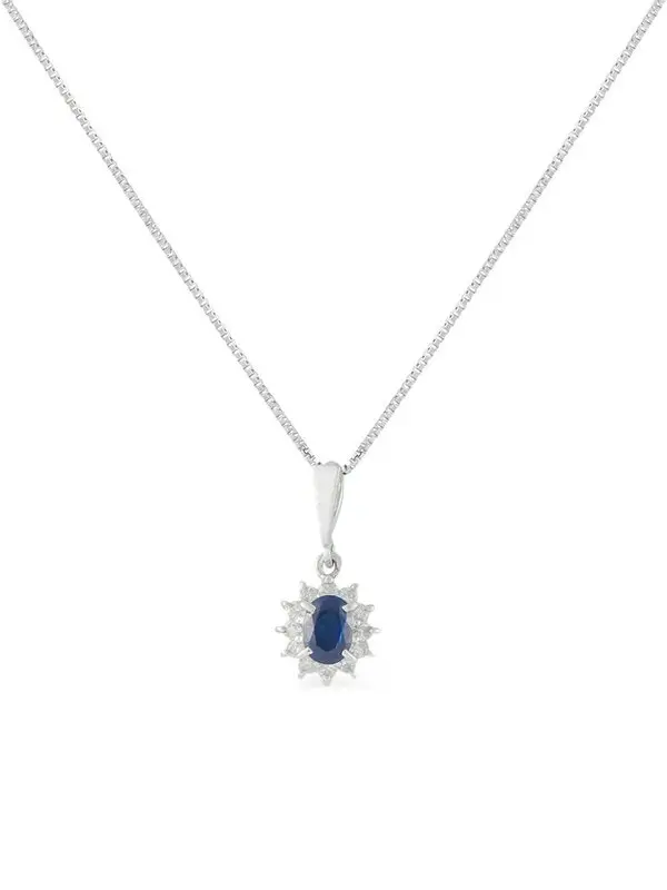 LB EXCLUSIVE Sapphire And Diamond Halo Necklace In Platinum
