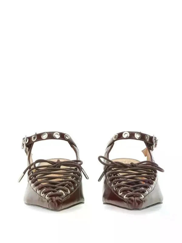 GANNI Lace-up Eyelet-embellished Mules - Red