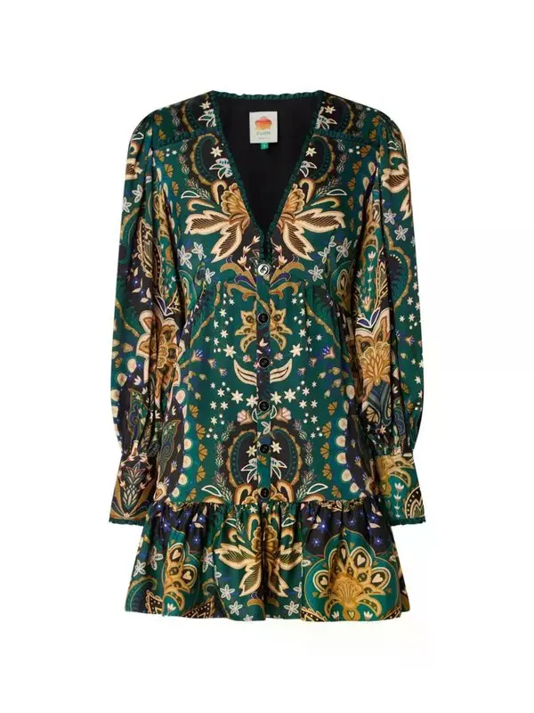 Farm Rio Jaipur Floral-print Mini Dress - Green