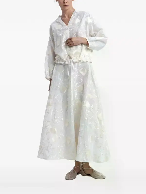 Greek Archaic Kori Embroidered Drawstring-hem Shirt