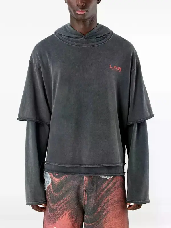 Camper Layered Hoodie With Raw-cut Hem - Grey