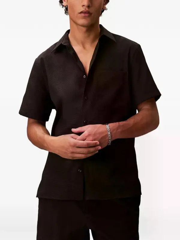 Calvin Klein Seersucker-textured Short-sleeve Shirt - Black
