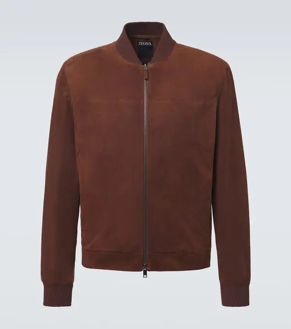 Zegna Suede Bomber Jacket - Brown