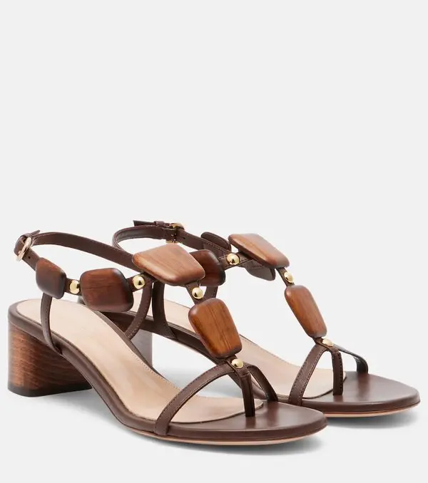 GIANVITO ROSSI Embellished Leather Sandals - Brown