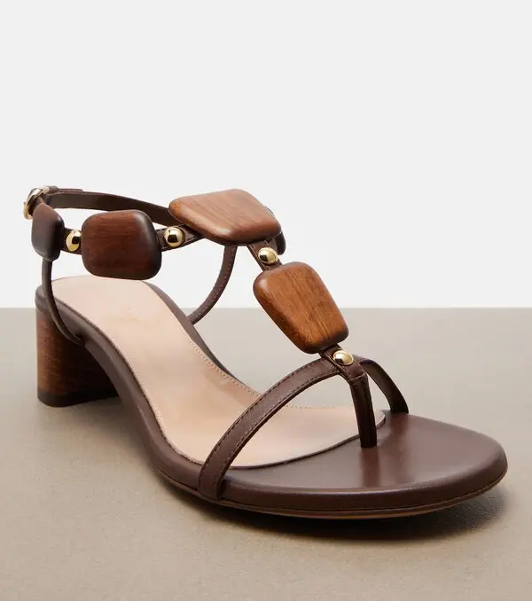 GIANVITO ROSSI Embellished Leather Sandals - Brown