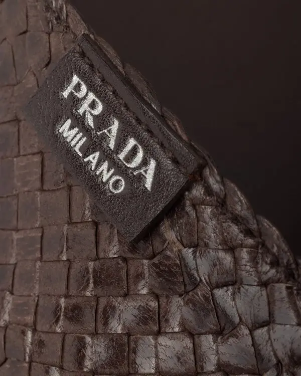 Prada Woven Leather Crisscross Slides - Brown