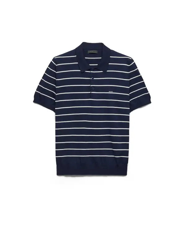 Prada Short-sleeved Striped Cotton Polo Shirt - Blue