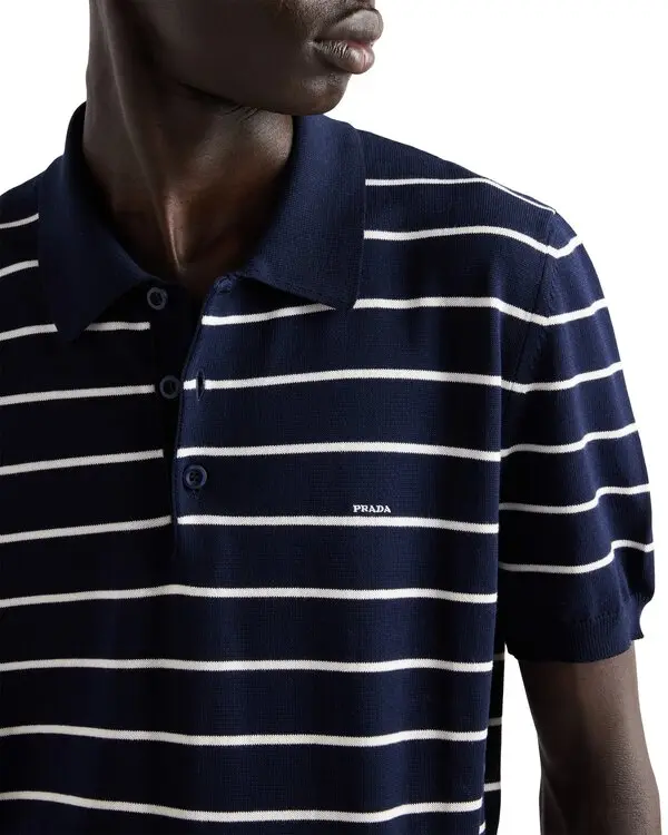 Prada Short-sleeved Striped Cotton Polo Shirt - Blue
